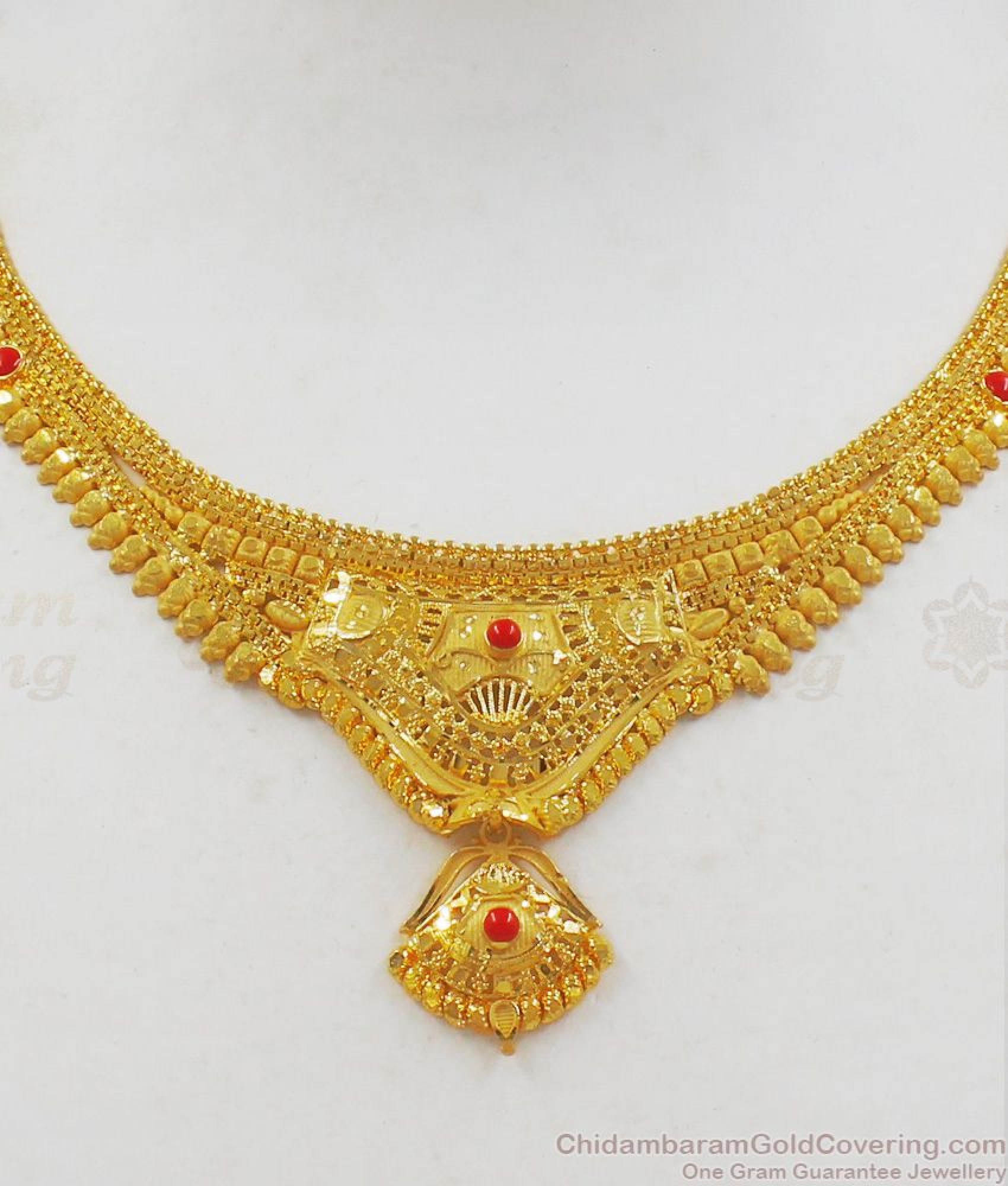 Buy Latest Pavala Muthu Beads Real Gold Forming Necklace With Earrings ...