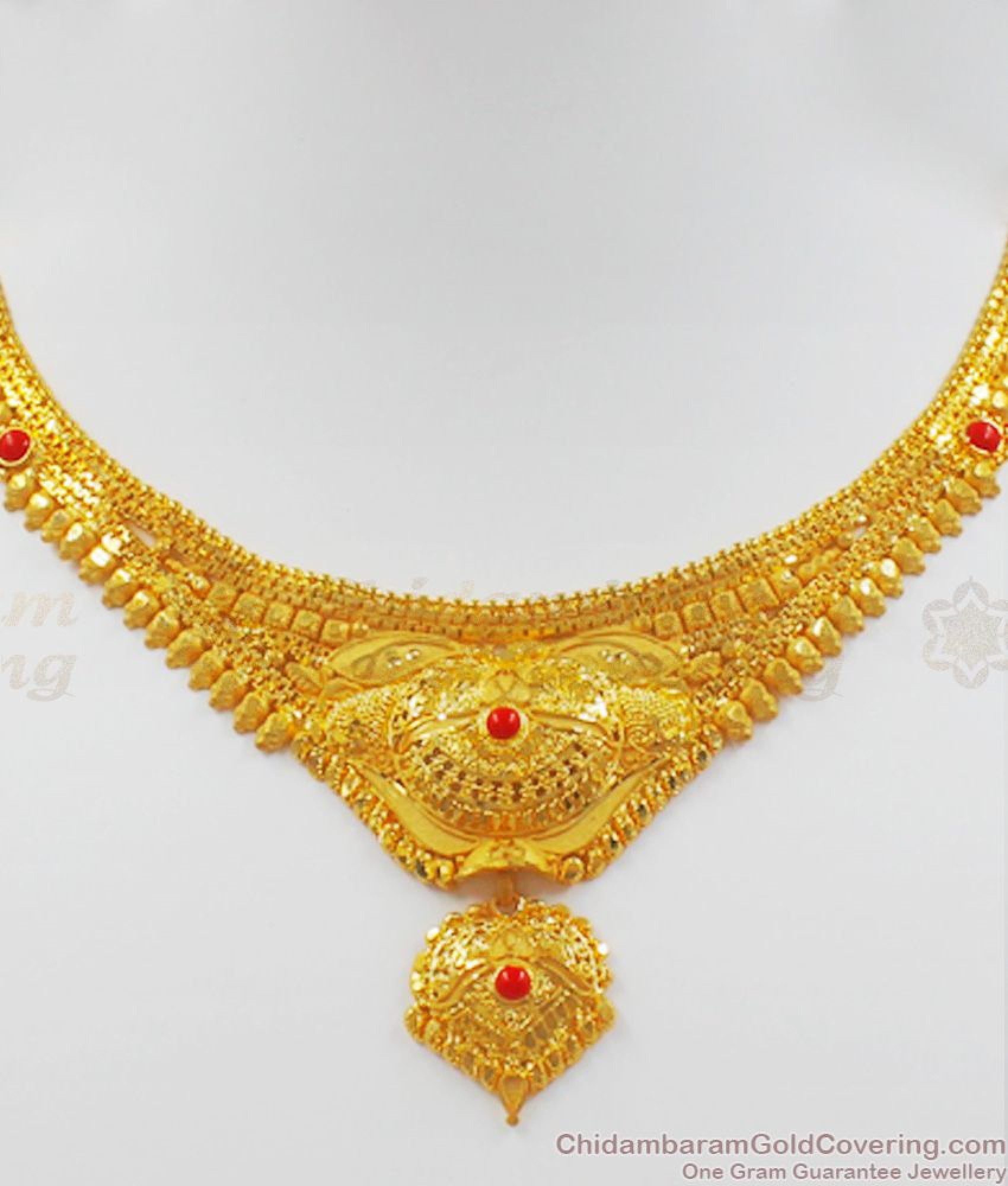Glowing Gold Forming Pavala Muthu Necklace With Earrings Set NCKN2079