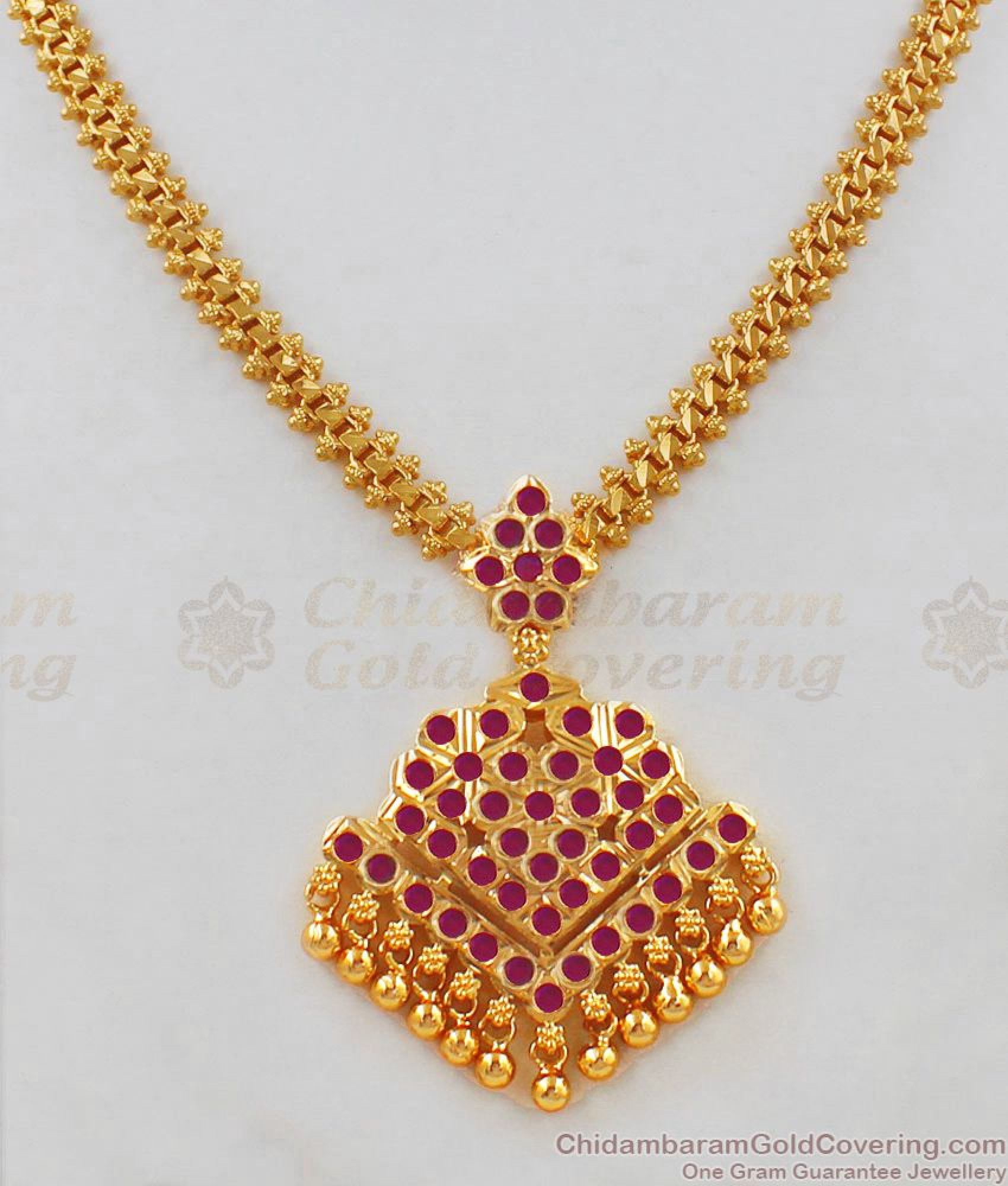 Buy Ruby Dollar Attigai Designs Five Metal Gold Necklace South Indian ...