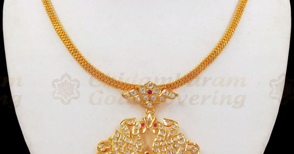 Peacock Design Ruby White Stone Impon Gold Necklace NCKN2154