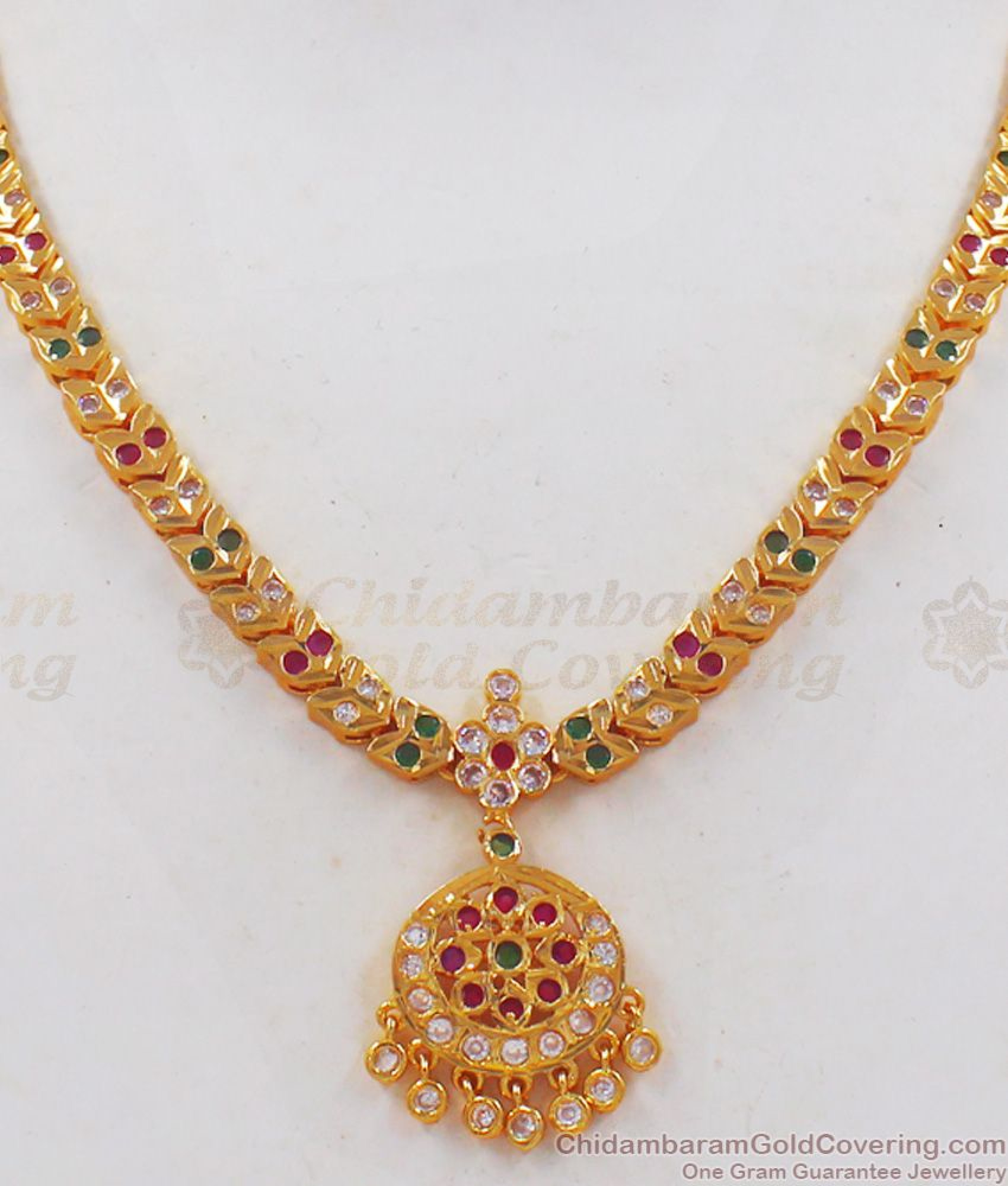 Unique Multi Stone Impon Gold Necklace Bridal Wear NCKN2178