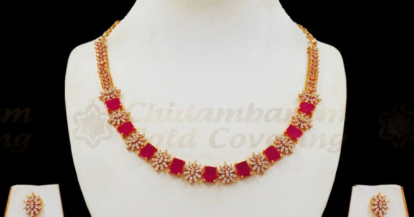 Trending Design Ruby And AD Stone Gold Necklace NCKN2276