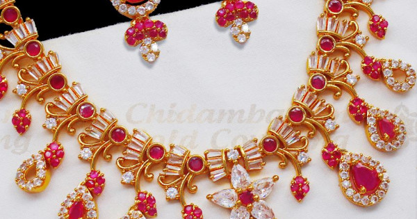 Stunning Design Ruby Ad Stone Gold Necklace For Wedding NCKN2278