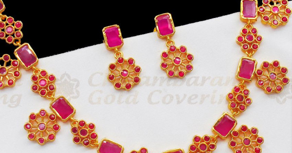 Ravishing Ruby Stone Gold Necklace Combo For Party Wear NCKN2283