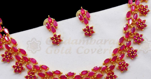 Fully Ruby Stone Party Wear Gold Necklace Earrings Combo NCKN2317