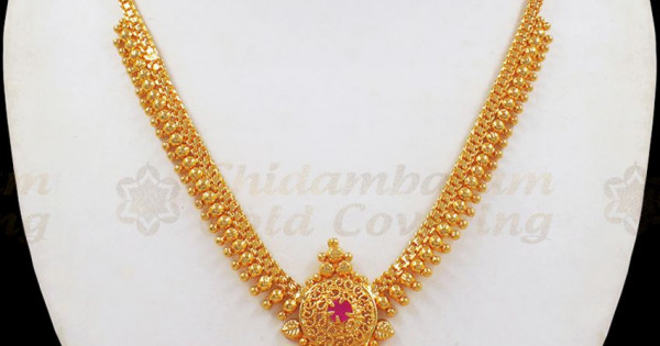 Attractive One Gram Gold Ruby Stone Necklace Designs NCKN2338