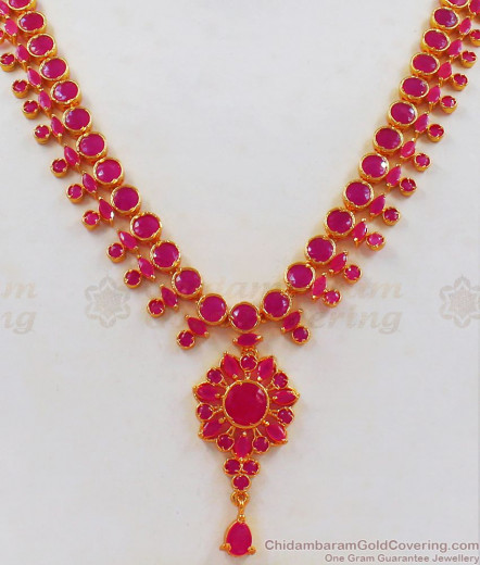 Fashion Full Ruby Stone Gold Necklace Party Wear NCKN2340