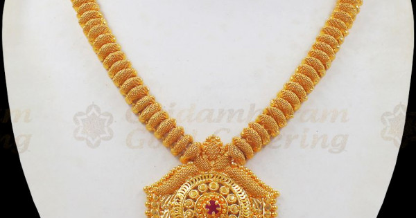 Attractive Net Design Gold Necklace Ruby Stone Wedding Collections NCKN2353