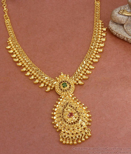 Fancy Peacock Pattern Multi Stone Chain Necklace Design NCKN1020