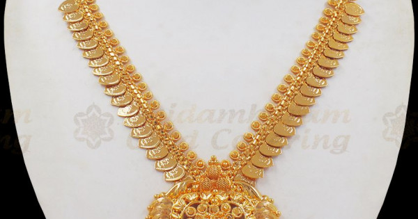 Goddess Lakshmi Kasu Malai Gold Necklace Single Ruby Stone Jewelry NCKN2385