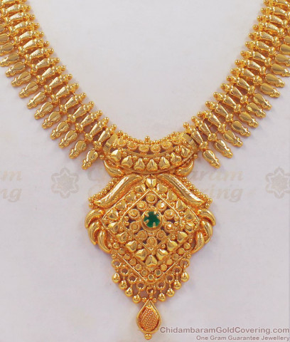 Goddess Lakshmi Kasu Malai Gold Necklace Single Ruby Stone Jewelry NCKN2385