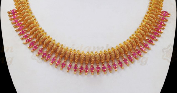 Full Ruby One Gram Gold Net Design Necklace Shop Online NCKN2401