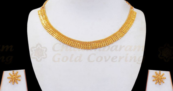 Mini Choker Design Forming Two Gram Gold Necklace Earring Combo NCKN2411