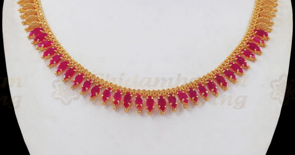 Full Ruby Stone Net Pattern Gold Necklace Bridal Wear NCKN2417