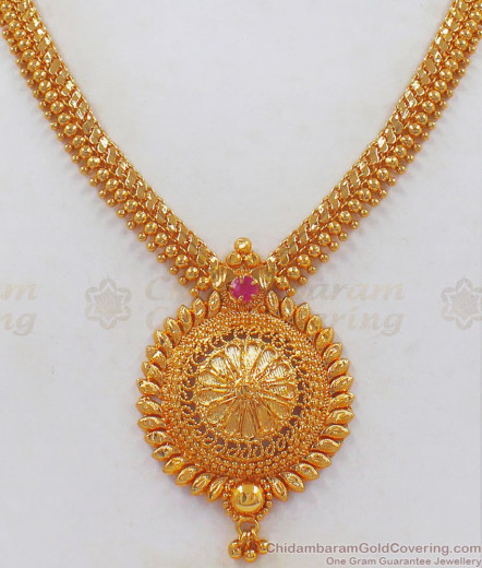 Gold Beaded Necklace Ruby Stone Womens Fashion NCKN2432