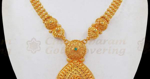 Triple Line Arabic Design Gold Necklace Multi Stone NCKN2446