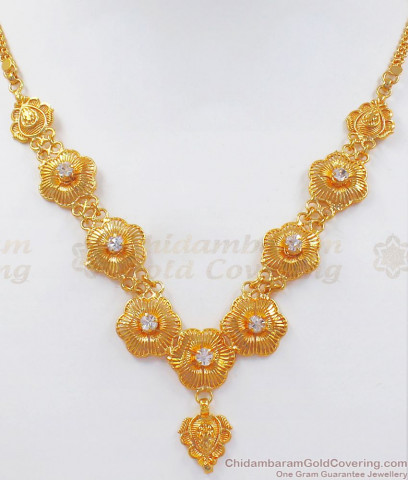 Traditional AD Ruby Stone Impon Attigai Necklace Swan Design Gold ...