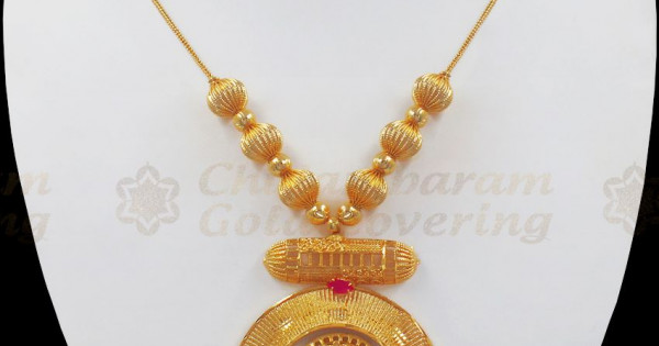 Traditional Lakshmi Necklace One Gram Gold Kodi Chain Ball Design NCKN2545