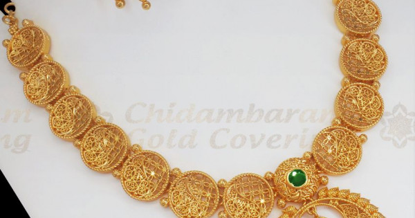 Arabic Design Gold Necklace Ruby Green Stone Earring Combo NCKN2548