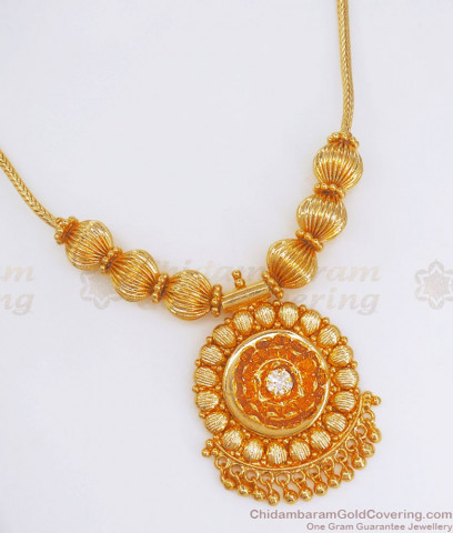 Buy Online Gold Covering Necklace With White Stone NCKN2582