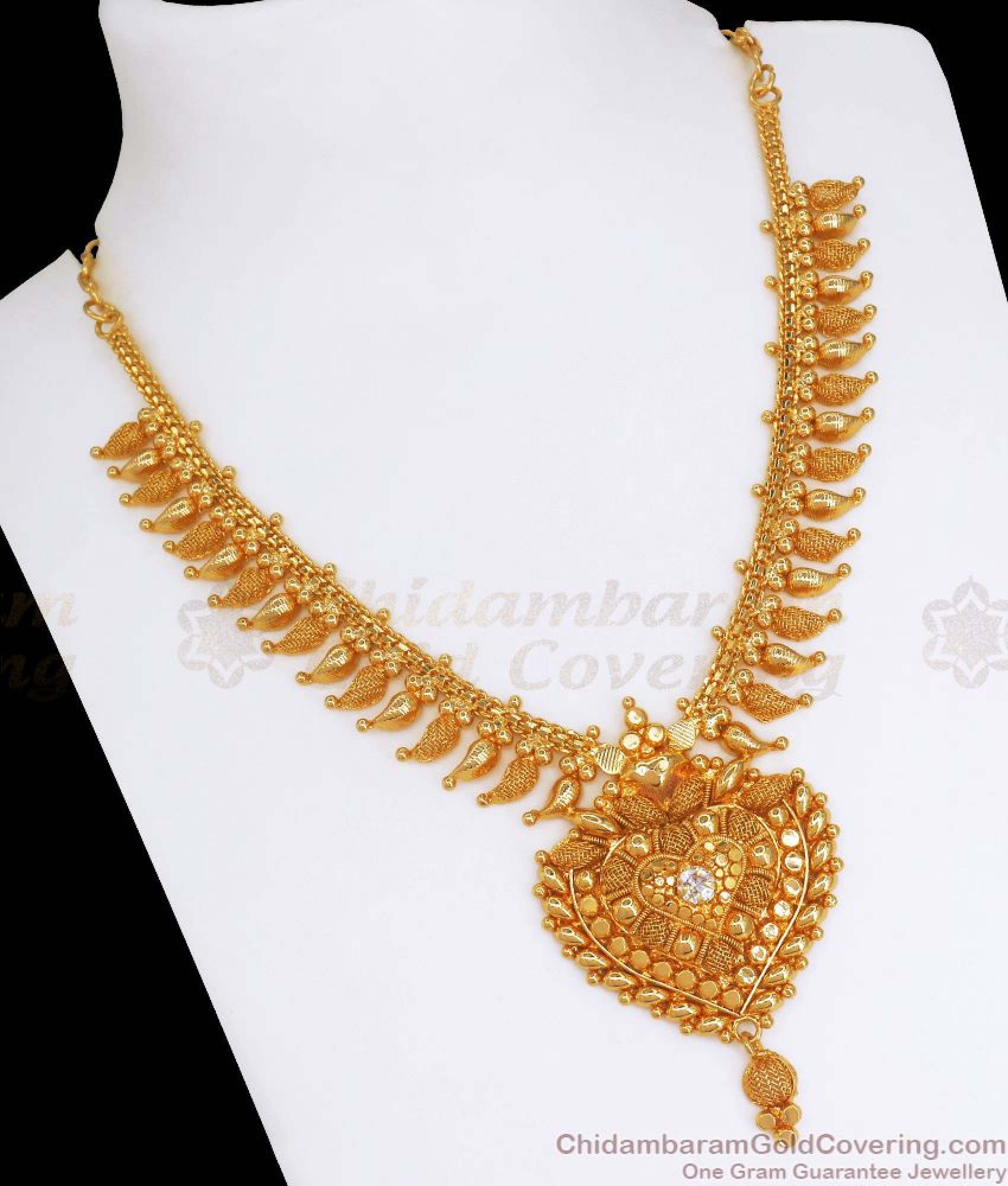 Net pattern Gold Mullai Mottu Necklace Heart Shape Design NCKN2683