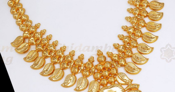 Kerala Bridal Wear Gold Necklace Leaf Pattern NCKN2695