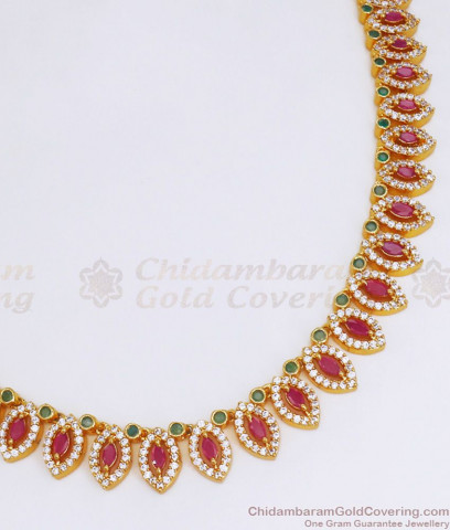 Fancy Peacock Pattern Multi Stone Chain Necklace Design NCKN1020