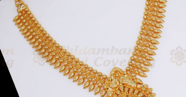 Elegant High Quality one Gram Necklace Ruby Stone Mullai Mottu Design ...