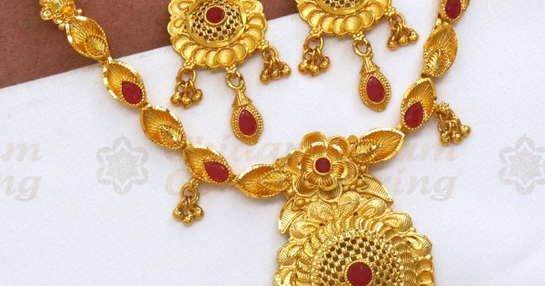 Real Gold Pattern 2 Gram Gold Stone Necklace Earring Combo NCKN2815