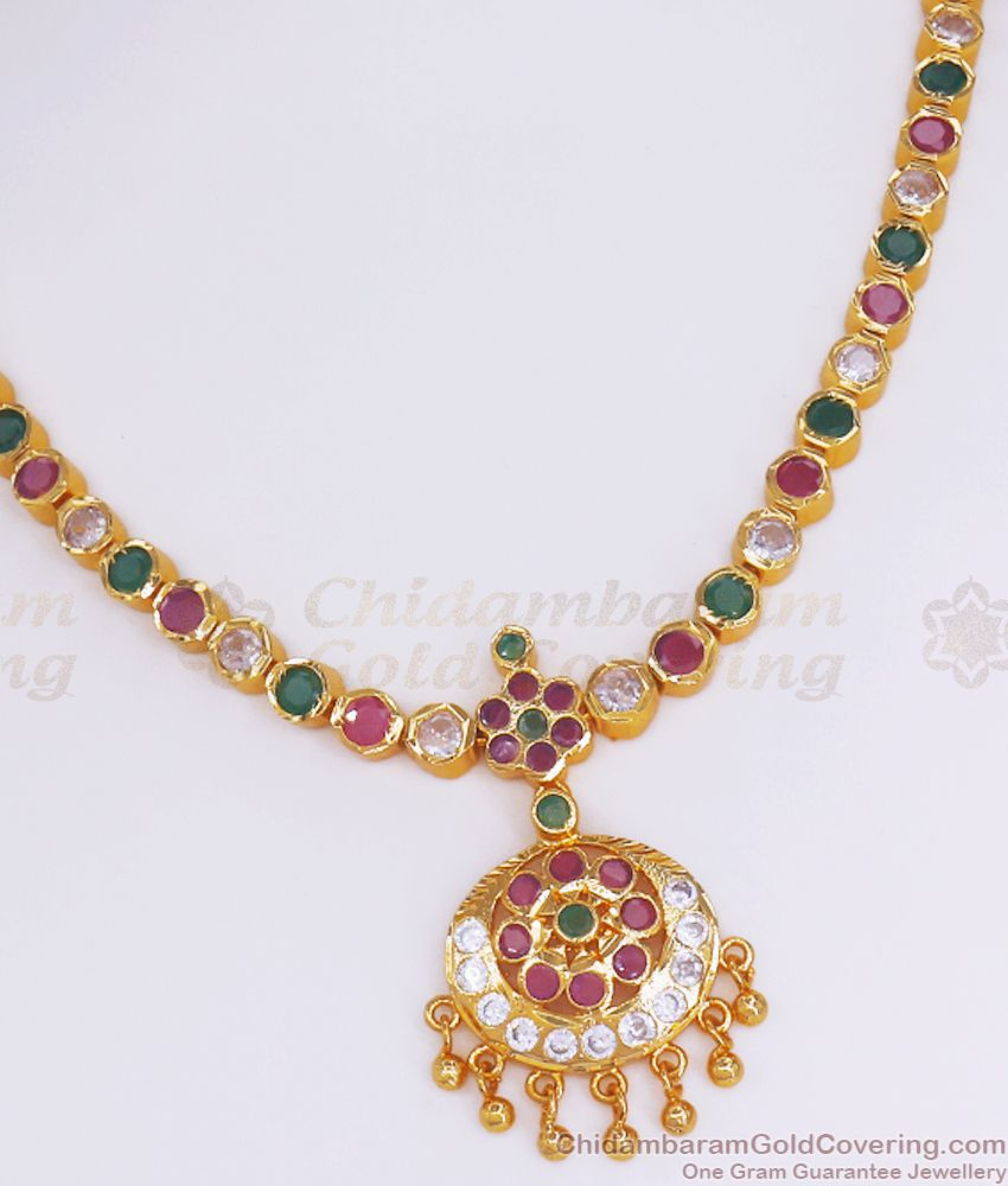 Stylish Impon Pattern Gold Necklace Multi Stone Collection Shop Online ...