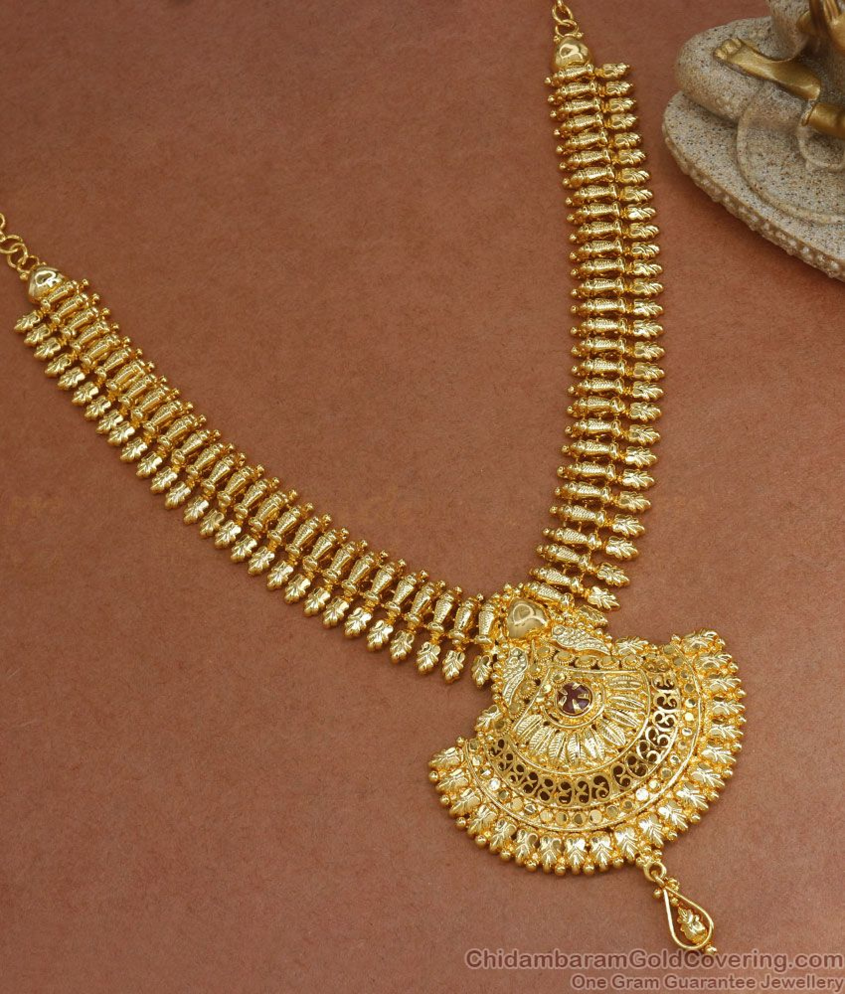 Grand One Gram Gold Imitation Necklace Kerala Patttern Single Ruby ...