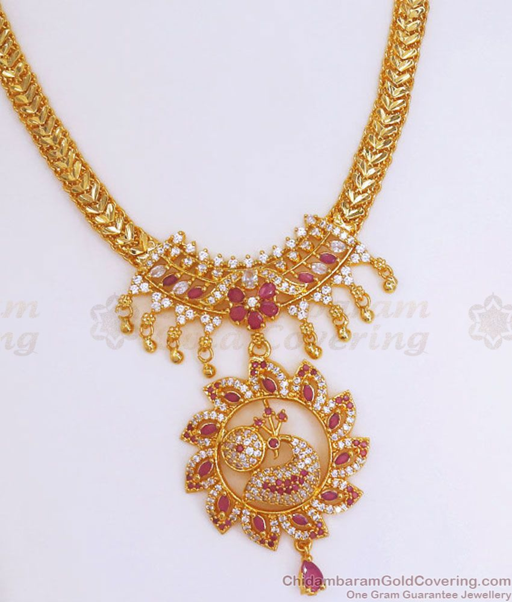 Gorgeous Zircon Stone Peacock Design Gold Bridal Necklace Shop Online ...