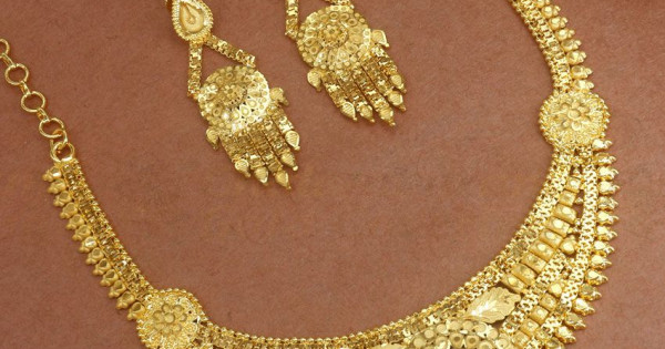 Two Gram Gold Calcutta Pattern Forming Necklace Earring Combo Set NCKN2923