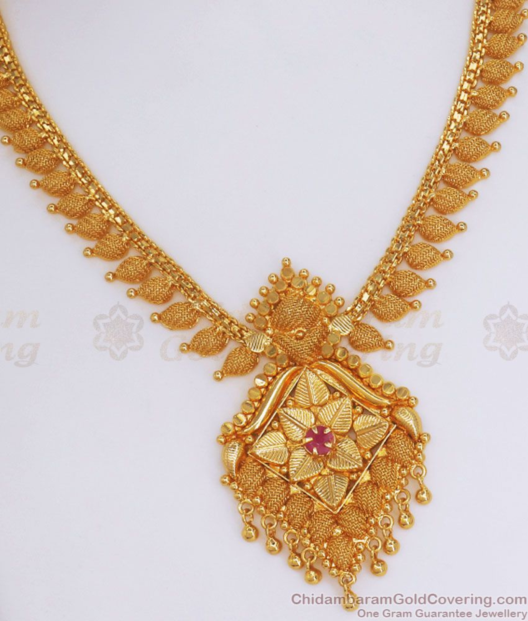 Net Pattern Mullaipoo Gold Imitation Necklace Ruby Stone Shop Online ...