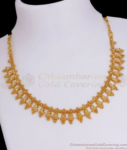 Grand Gold Single White Stone Mullaipoo Necklace Kerala Jewelry NCKN1708