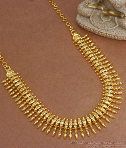 Grand Gold Single White Stone Mullaipoo Necklace Kerala Jewelry NCKN1708