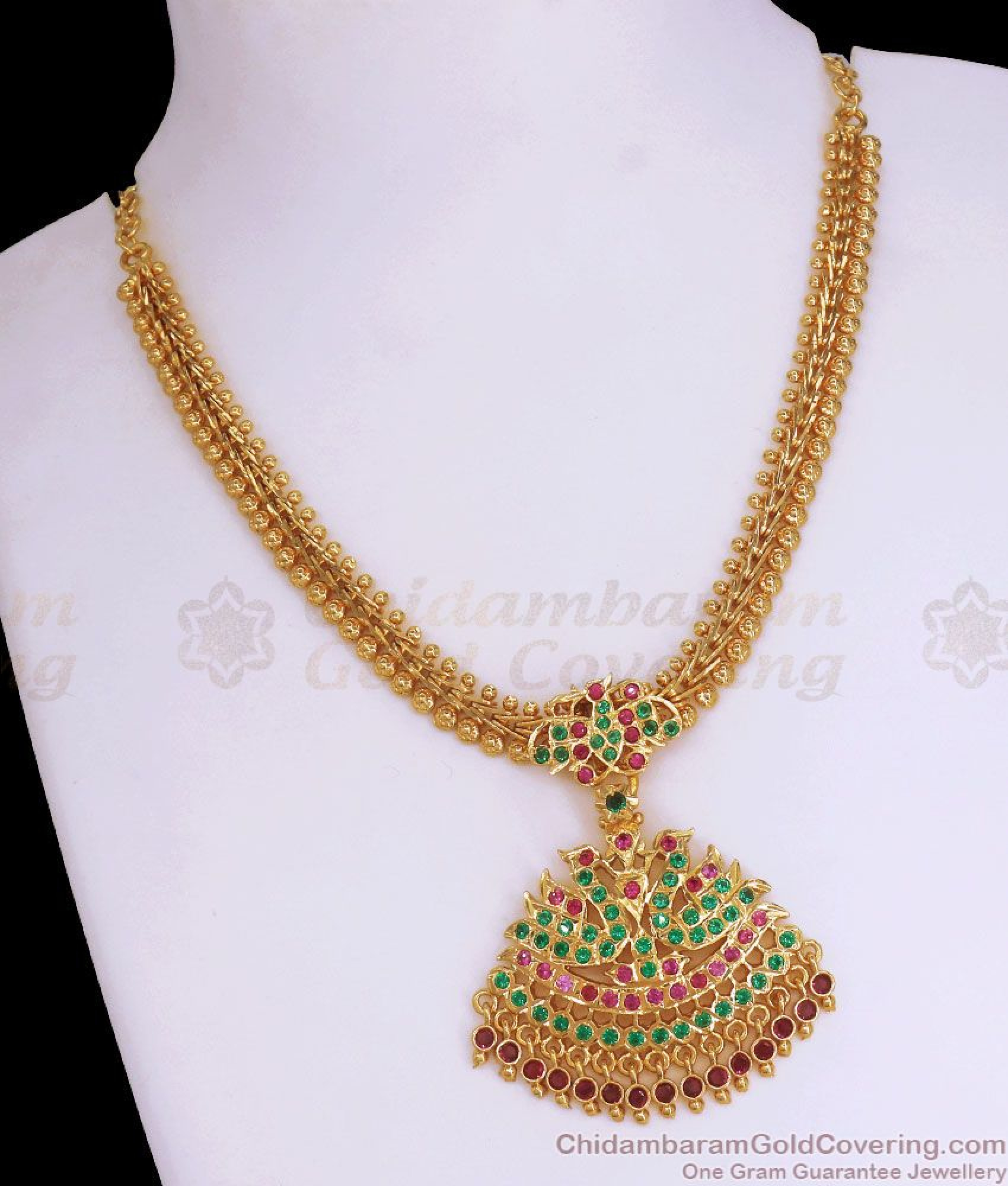 Peacock Design Gold Plated Broad Necklace Impon Attigai Dollar Multi ...