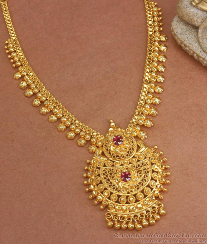 Elegant Gold Plated Stone Necklace Ruby Design NCKN3304
