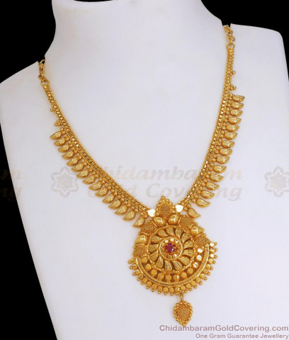 Unique Handcrafted Ruby Stone Gold Peacock Design Bridal Necklace NCKN1062