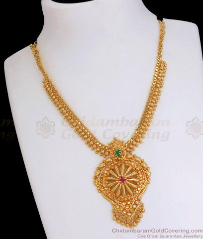 Fancy Peacock Pattern Multi Stone Chain Necklace Design NCKN1020