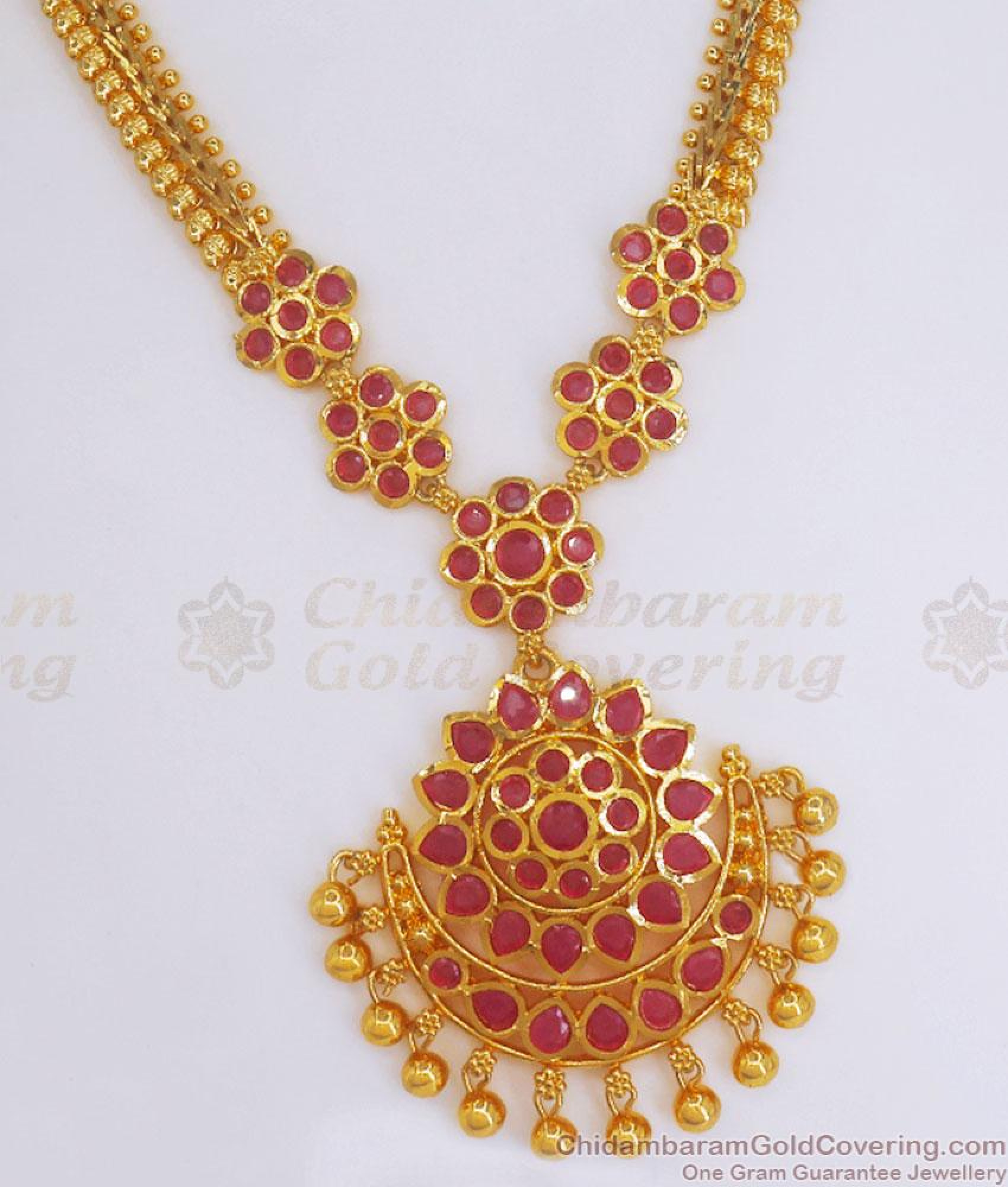 Beautiful; Ruby Stone Mango Pattern Gold Plated Necklace Kemp Jewelry ...