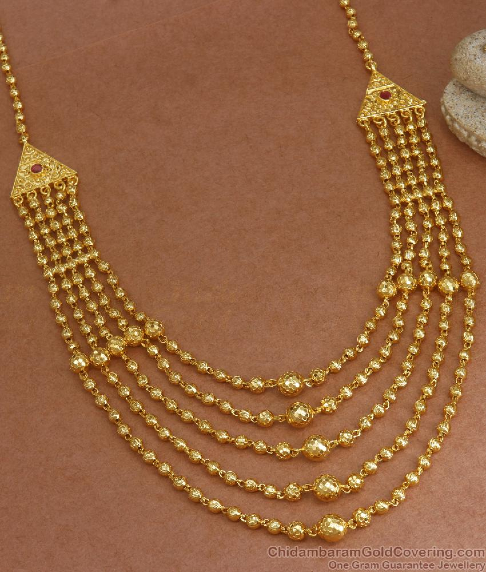 Layered Multi Line Gold Necklace Kerala Beaded Designs Bridal ...