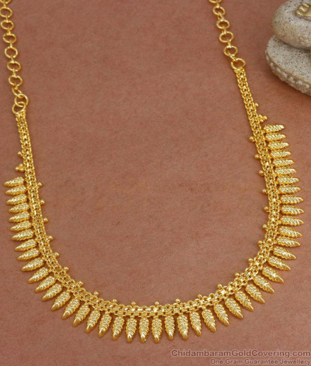 Grand Gold Single White Stone Mullaipoo Necklace Kerala Jewelry NCKN1708