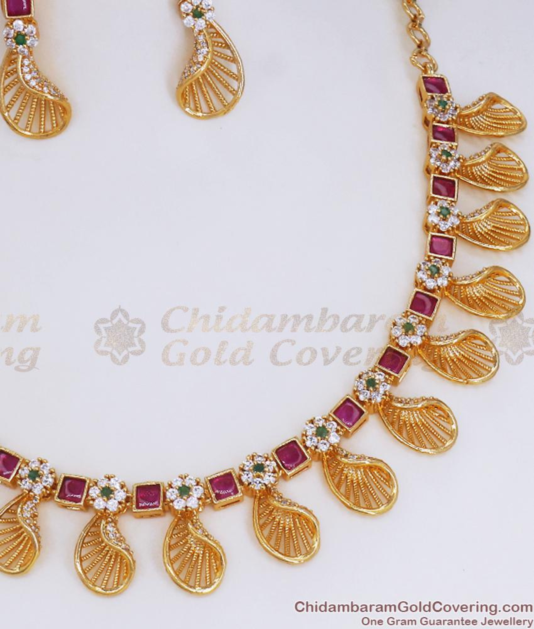 Elegant Floral Multi Stone Gold Plated Necklace Earrings Combo Set Shop ...