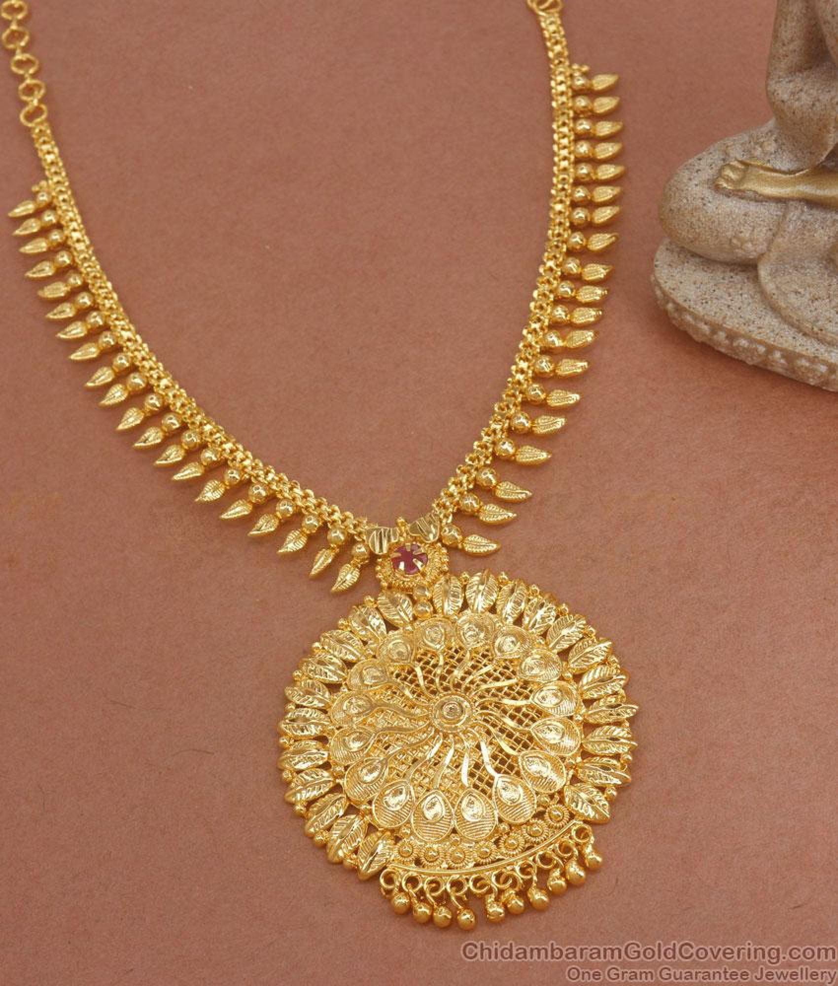 Gorgeous Full Gold Necklace Single Ruby Stone Bridal Jewelry ...