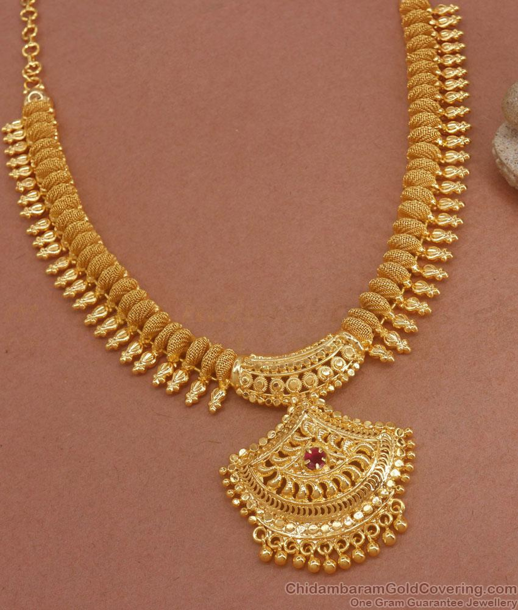 Premium Quality Gold Plated Necklace Net Pattern Ruby Stone Jewelry ...