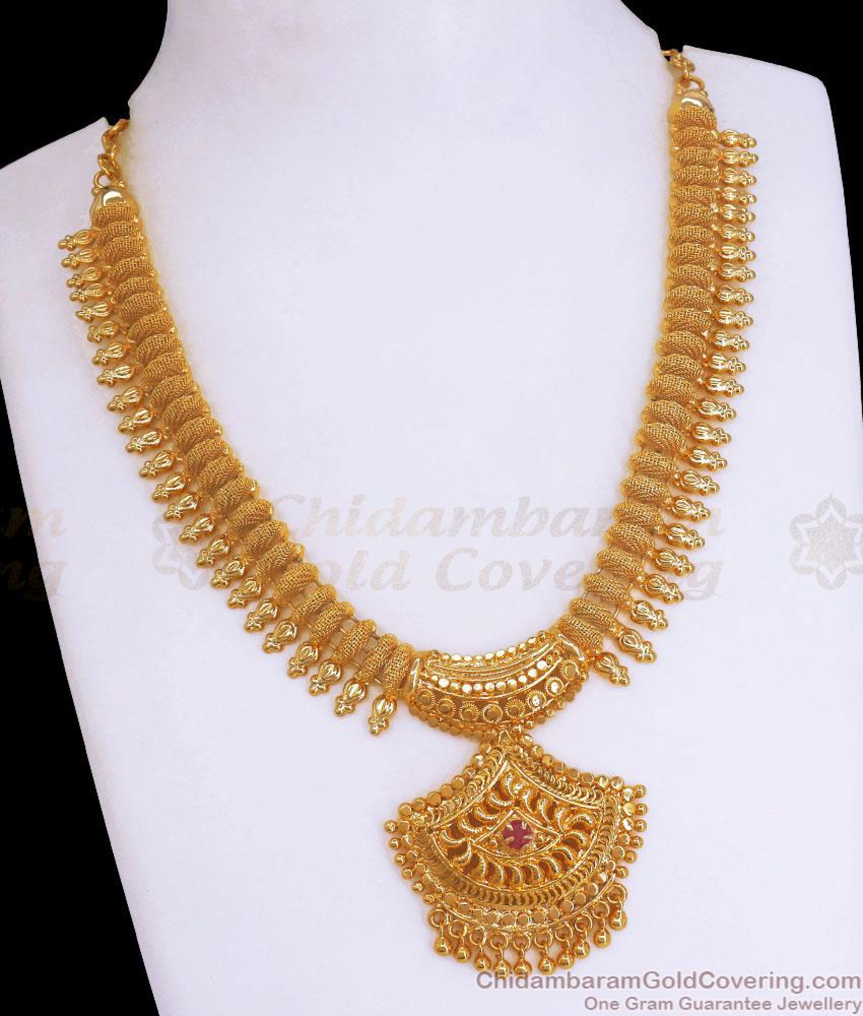 Premium Quality Gold Plated Necklace Net Pattern Ruby Stone Jewelry ...