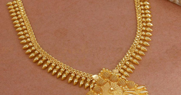 Latest Gold Plated Necklace Net Pattern Kerala Bridal Collections NCKN3126