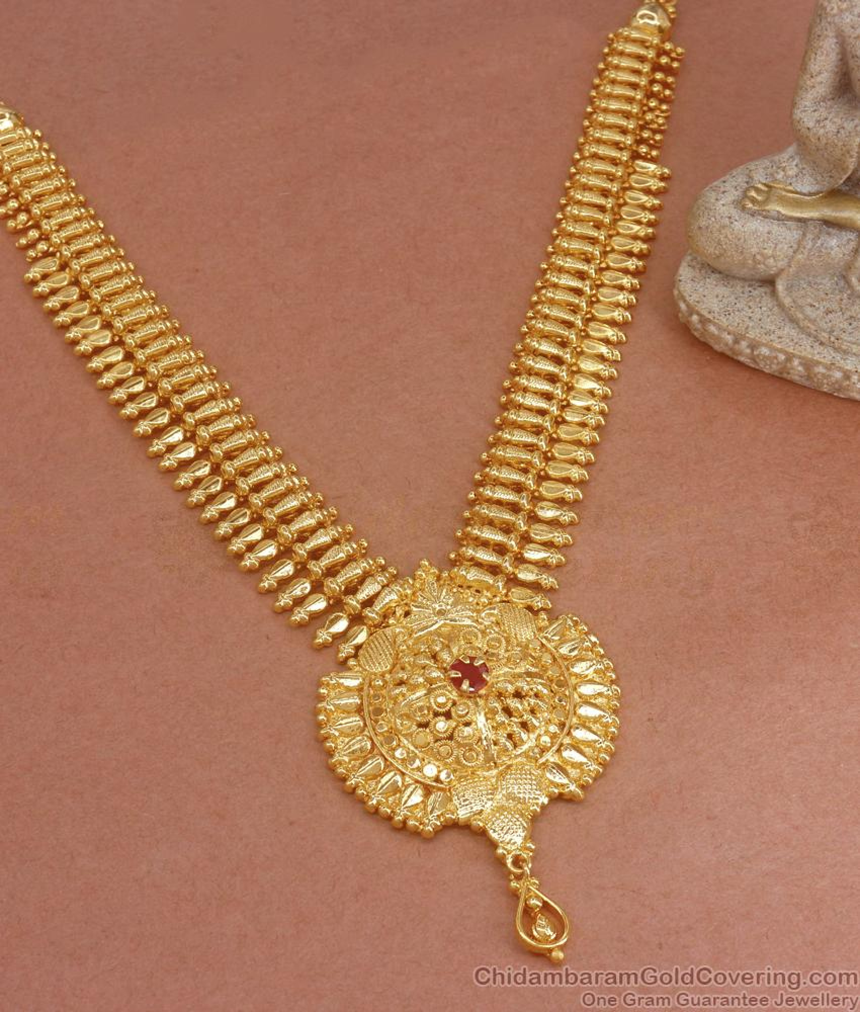 Handmade Mullai Arumbu Gold Plated Necklace Ruby Stone Bridal ...