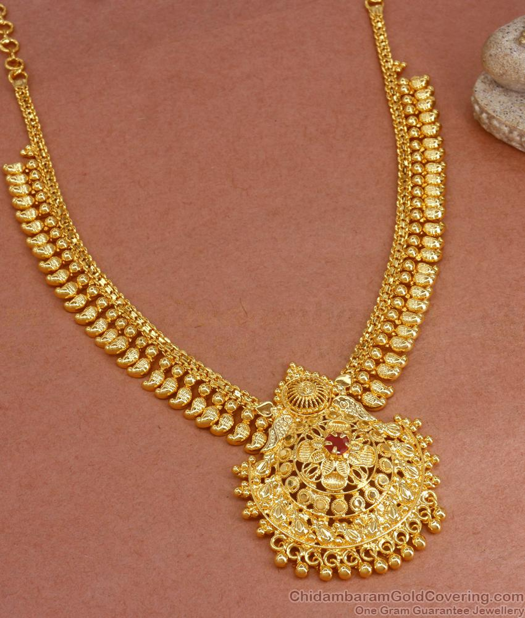 Handcrafted Mango Pattern Gold Covering Necklace Ruby Stone Collections ...